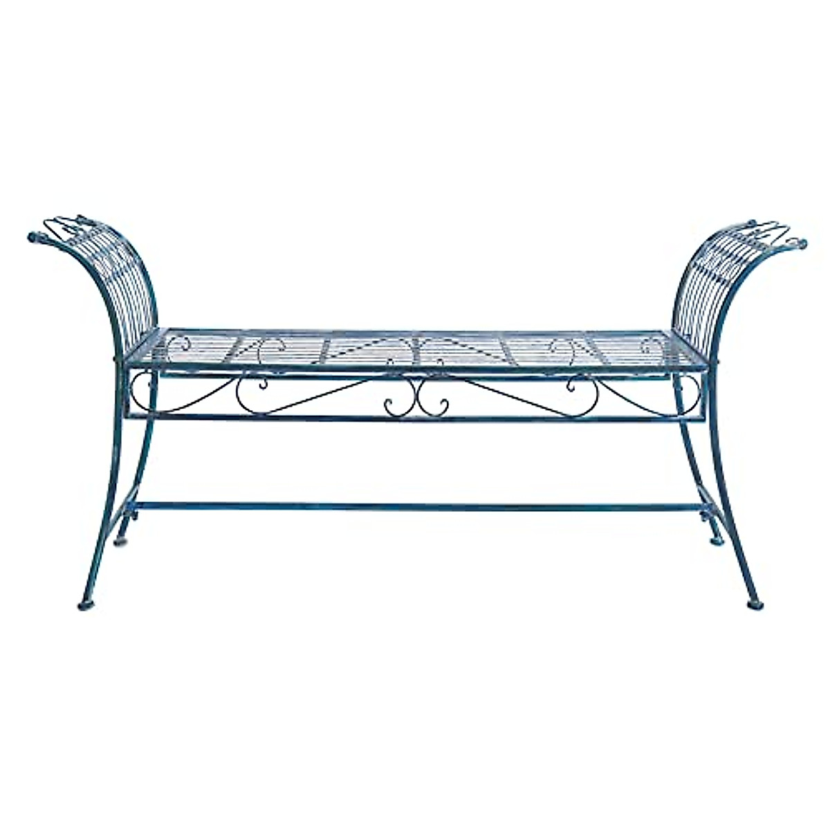 Safavieh PAT5002C Outdoor Collection Hadley Victorian Antique Bench, Mossy Blue