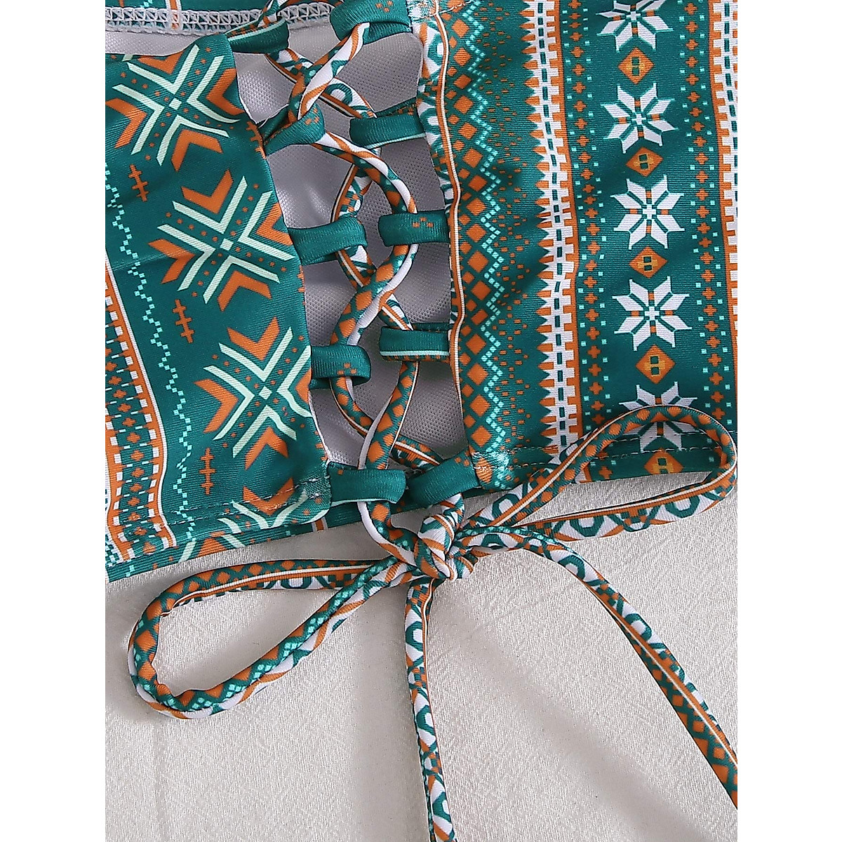 Floerns Women's Boho Two Piece High Waist Bathing Suit Bandeau Swimsuit Dark Green Multi M