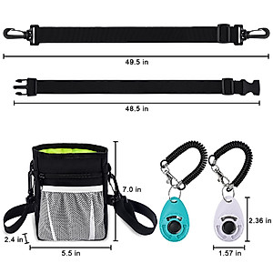 Dog Clicker Training Kit, Dog Training Treat Pouch and Dog Clickers, Dog Treat Bag with Clicker Training for Dogs, Pet Treat Bag with Waist Belt Shoulder Strap Poop Bag Dispenser - Black /w 2 Clickers