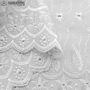 Daisy in Leaf 100% Cotton Embroidered Eyelet Fabric 42" Wide Sold by The Yard (White)