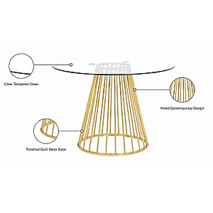 Meridian Furniture Gio Collection Modern | Contemporary Clear Tempered Glass Top Table with Wired Design, Durable Metal Base, Dining, Polished Gold Finish
