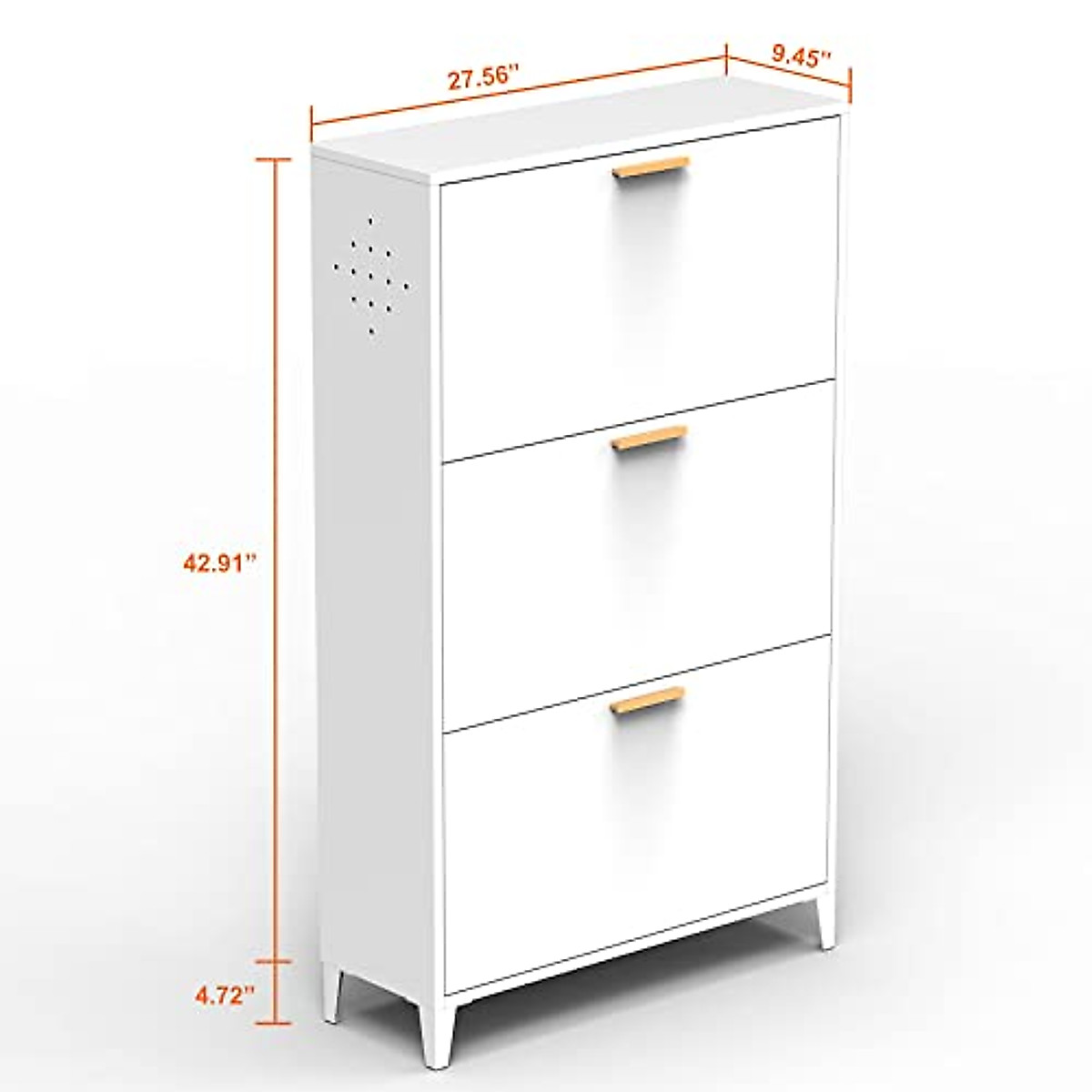 Metal Shoe Cabinet with 3 Flip Drawers, Wall Mounted & Upright Narrow Shoe Storage Organizer with Adjustable Shelf, Modern White Free Standing Shoe Cabinet for Entryway, Hallway, Holds 20 Pair Shoes