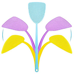 HAREOOS 6 Pack FlySwatters Set Plastic Fly Swatter Multi Pack, 17.5” Long Handle Manual Fly Swatters, Strong Flexible Fly Sweaters(6 Pack,3 Colors)