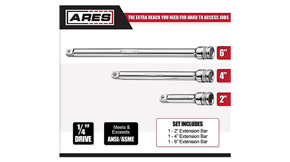 ARES 70243 1/4-Inch Drive Socket Extension Set - Includes 2, 4, 6-Inch ...