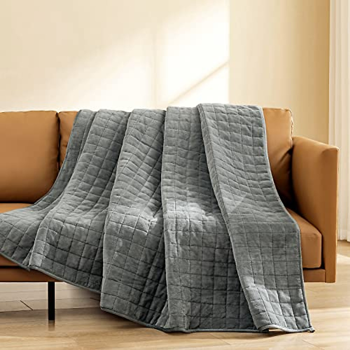 joybest Flannel Weighted Blanket, 2x2 Inch Compartments Oeko-Tex Certified Soft Fluffy Blanket with Premium Glass Beads, 15LBS 48x72Inches (Grey)…