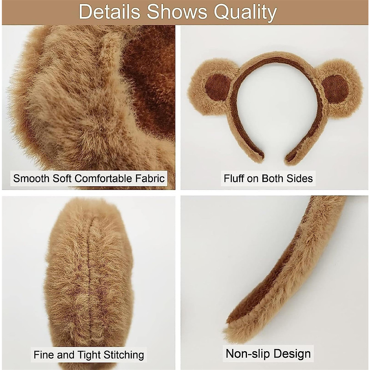 SIOTMERA Brown Bear Ears Cute Headband Fluffy Hairband Animal Head Wear for Party Celebrations Trips Decoration Cosplay Dress up Costume Makeup Washing Face Kids Adults Womens Gift, 4 packs