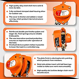 YATOINTO Chain Hoist 2 Ton(4400Lbs) Capacity 10FT Manual Hand Lift Steel Chain Block Hoist with 2 Heavy Duty Hooks Industrial Grade Steel Structures for Garages Automotive Machinery (2 Ton (4400lb))