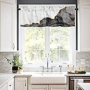 Curtain Valance for Kitchen,Wild Marble Pattern Gold Black Grey White Ombre Window Treatment Valance Curtains Rod Pocket Valances for Living Room,Dining Room,Bedroom,Kitchen Valance 60"x18"