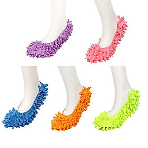 YINUOWEI 5 Pairs/10 pcs Washable Dust Mop Slippers Shoes Cover Soft Washable Reusable Microfiber Cleaning Mop Slippers Floor Dust Hair Cleaners Multi-Function Cleaning Shows Cover