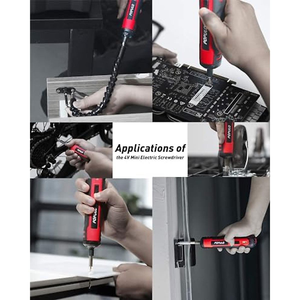 POPULO 4V Electric Screwdriver Kit,6 Torque Settings, Power Screwdriver Cordless Rechargeable with LED Work Light, 32 pieces Screwdriver Bits, 8 Sockets, Flex Hex Shaft, Bit Holders and Storage Box