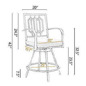 Ulax Furniture Outdoor Swivel Bar Stools, Patio Counter Height Bistro Chairs with Cushion, All-Weather Patio Furniture (Set of 2)