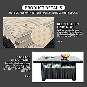 9 Pieces Outdoor Wicker Sectional Couch Patio Furniture Conversation Sofa Set with Khaki Non-Slip Cushions Furniture Cover Black PE Rattan