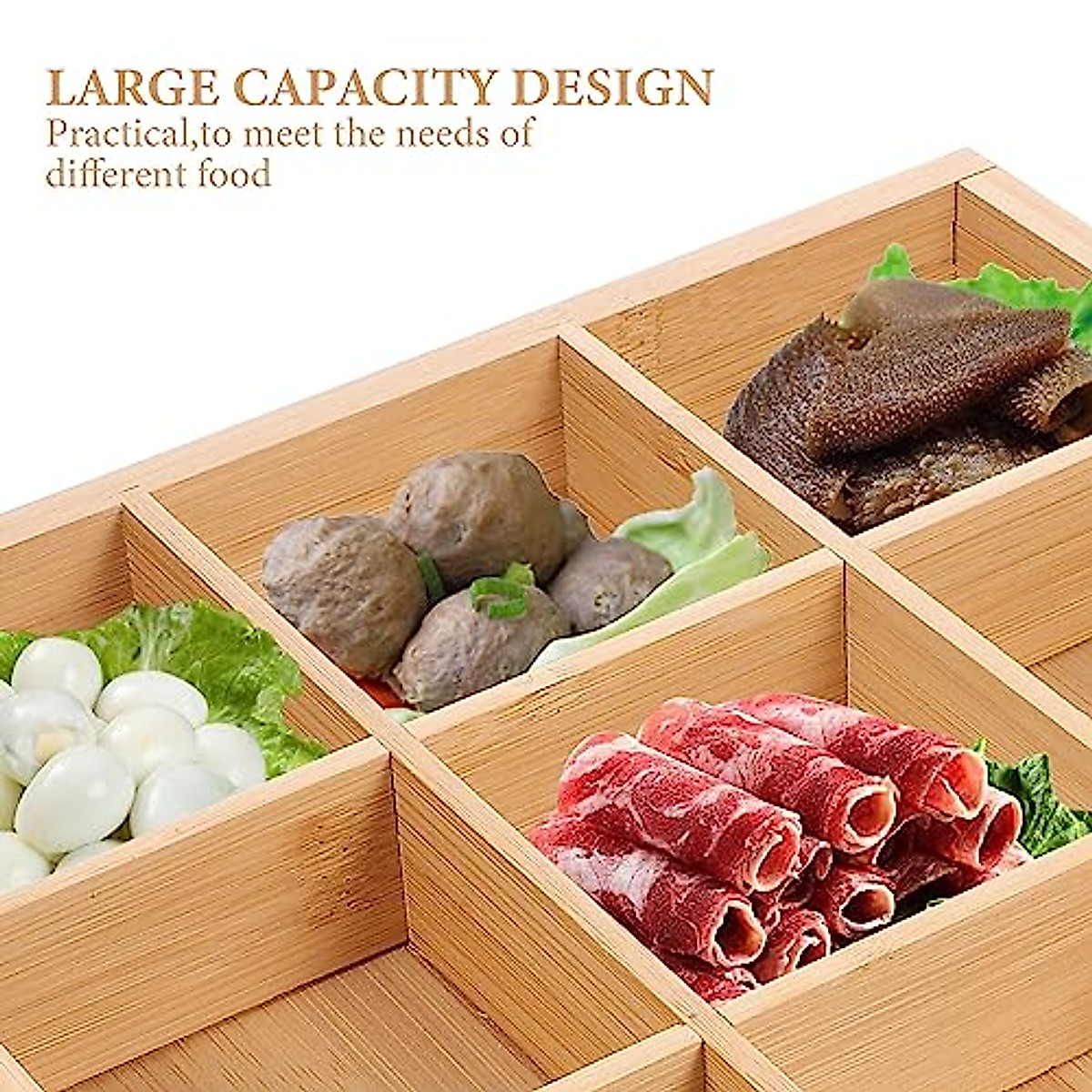 DOITOOL Divided Serving Tray Wooden Square 9 Compartments Serving Platter Sushi Plate Nut Candy Snack Storage Trays Ottoman Tray for Home Restaurant