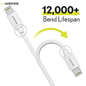 Overtime iPhone Charger Cable 6 Foot, Apple MFi Certified Lightning Cable 6ft USB Cord for iPhone 14/13/12/11/Pro/Max/Mini/SE/XR/XS/X/8/7/Plus/6/6S, iPad/iPad Air 2/Mini 4/3/2, White