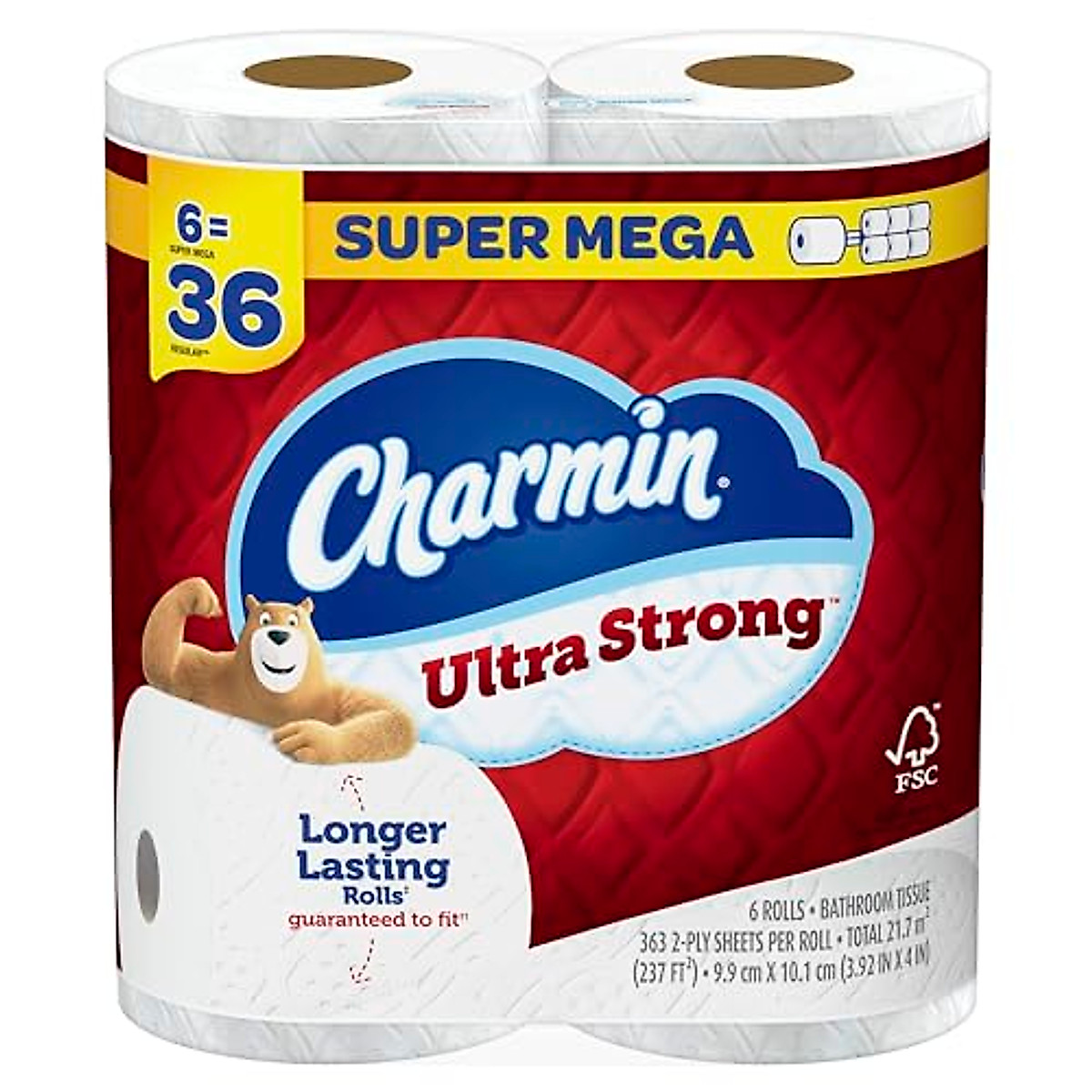 Charmin Ultra Strong Toilet Paper 6 Mega XL Rolls, 363 Sheets Per Roll (Packaging May Vary)