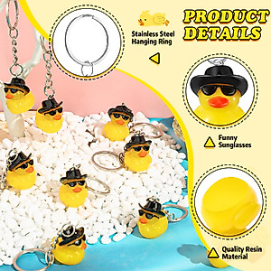 Siifert 36 Pcs Duck Keychain Bulk Cowboy Cowgirl Duck Party Favors Resin Tiny Duck Keychain with Cowboy Hat Sunglasses Charms Pendant for Kids Gift Halloween Birthday Baby Shower (Yellow,Black)