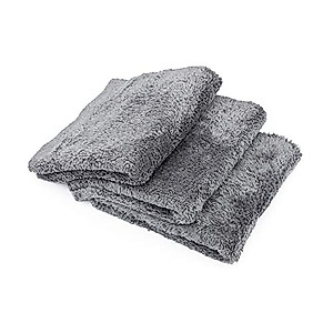 The Rag Company - Eagle Edgeless 600 (3-Pack) Professional Korean 70/30 Blend Super Plush, Microfiber Auto Detailing Towels, Buffing & Polishing, 600gsm, 16in x 16in, Dark Grey