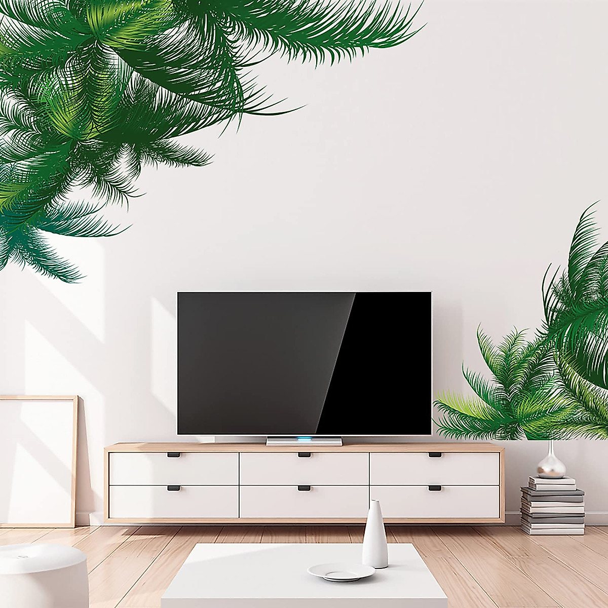 Generic Tropical Leaves Wall Decals Removable Green Palms Tree Plant Wall Stickers for Living Room Kids Room Bedroom Playroom Decor