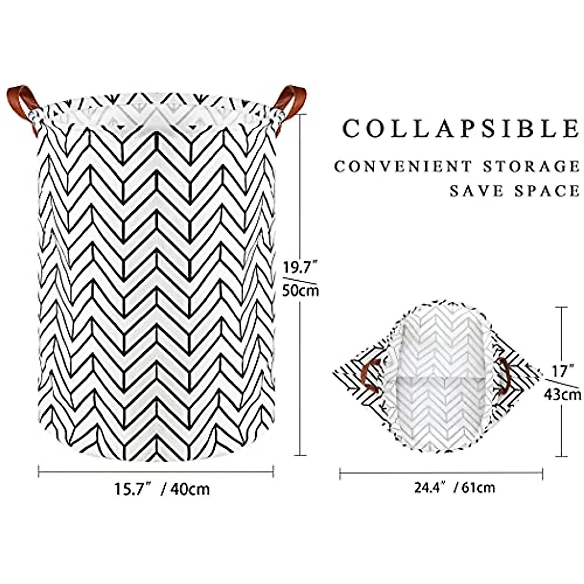 [2 Pack] Collapsible Laundry Basket, Large Round Waterproof Laundry Hamper, Foldable Storage Organizer with Leather Handles for Dirty Clothes (white)