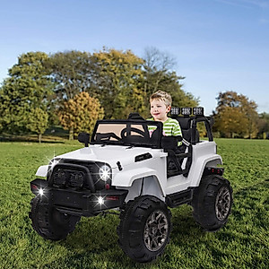 OTTARO Kids Electric Car Ride on Car Truck, Battery Kids Car w/Parent Remote Control, 12V Battery Powered Electric Car for Kids, 3 Speeds,Spring Suspension, MP3 Player (White)