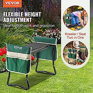 VEVOR Folding Garden Kneeler and Seat Heavy Duty, Widened 8" EVA Foam Pad, Portable Garden Stool with Tool Bags, Gardening Bench to Relieve Knee & Back Pain, Great Gifts for Seniors, Women, Parents