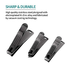 Nail Clippers Set,4PCS Black Fingernail & Toenail & Separate Nail File & Slant Edge Nail Cutter Trimmer Set with Gift Case,Stainless Steel,Good Gift for Women and Men