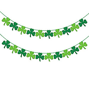 Felt Shamrock Clover Garland Banner - NO DIY - St. Patrick 's Day Banner Decor - St. Patrick 's Day Garland Decorations - Irish Party Supplies - Green and Light Green Color