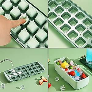 HOMQUEN Ice Cube Trays for Freezer, Easy Release Silicone 21-Grain Ice Trays with Lid, Storage Container, Scoop, Square Ice Ball Maker Mold, Ice Cube Mold for Chilling Whiskey Tea Coffee (Green)