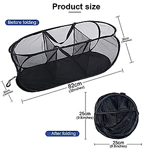 Vcgalu Mesh Pop Up 3 Compartment Laundry Sorter Hamper，Collapsible Laundry Basket with Durable Handles Solid Bottom High Carbon Steel Frame-Black
