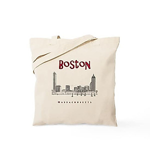 CafePress Boston_10X10_Skyline_Blackred Tote Bag Natural Canvas Tote Bag, Reusable Shopping Bag