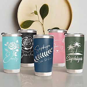 Personalized Tumbler with Names - Custom Tumblers Personalized 20 Oz Coffee Tumbler with Engraving Name on Both Sides - Personalized Cups with Names Gifts for Women Men, 18 Designs