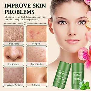 JUANCHI Green Tea Mask Stick, Green Stick Blackhead Remover, Purifying Clay Stick Mask, Deep Pore Cleansing, Face Moisturizing, Skin Brightening for Women Men 2PCS