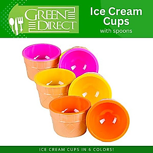 Green Direct Ice Cream Cups with Spoons/Large Plastic Dish with Spoon/Dessert Sundae Frozen Yogurt Bowls Icecream Cup Party Favors Dishes ice crem kits supplies for kids Set of 12