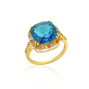 YoTreasure London Blue Topaz Citrine Garnet Smoky Quartz 14k Yellow Gold Cluster Ring