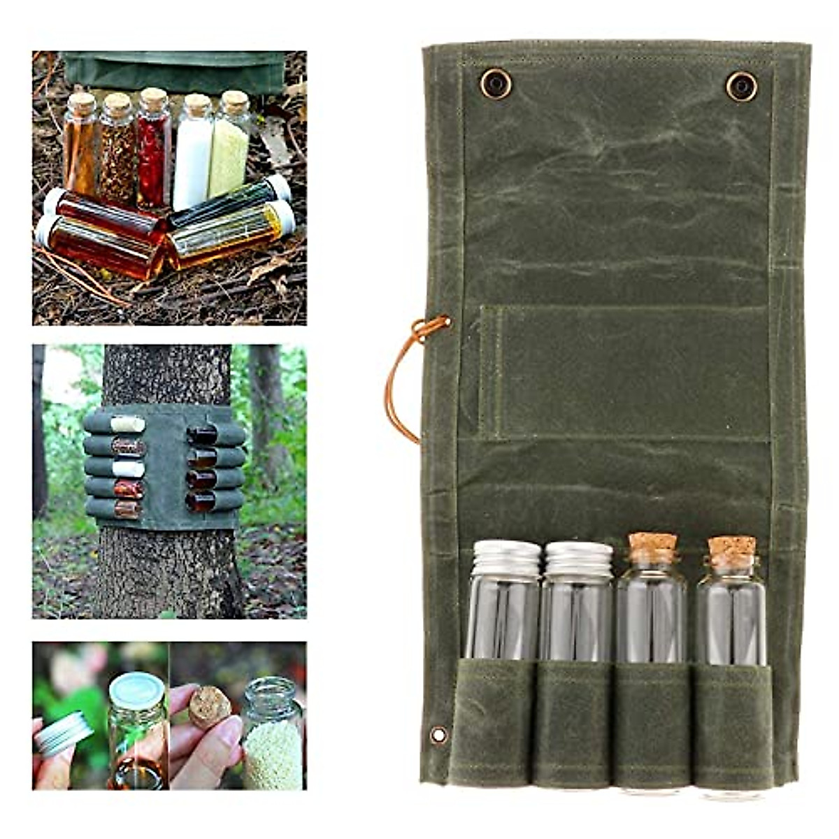 Ivyoiux Spice Jar with Storage Bag Food Seasoning Bottle Salt/Sugar Holder Jar Gadget for Outdoor Camping Picnic 9Pcs Green
