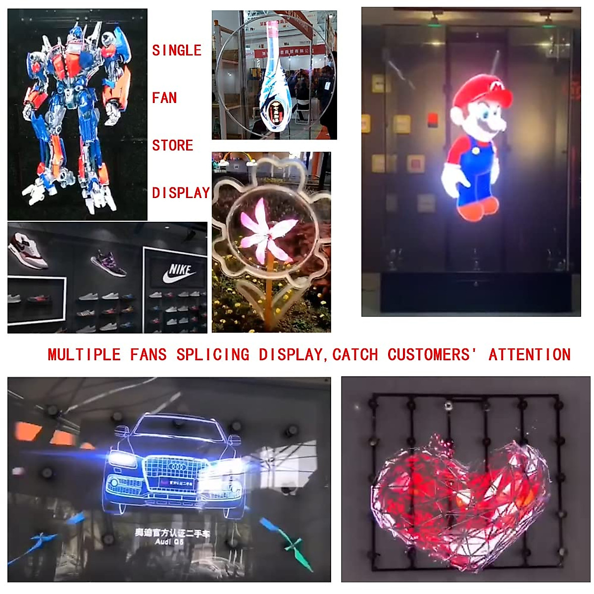 3D Hologram Fan, Hologram Fan 25.6" Holographic Fan Display App/Pc WiFi Real-Time Projection, Bluetooth Hologram Projector, Multiple Splicing, Suitable for Exhibitions, Shops, Bar