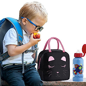 FEWOFJ Portable Insulated Lunch Bag for Kids Girls Cute Reusable Lunch Box for School Picnic Leakproof Lunch Tote Handbag(Black)