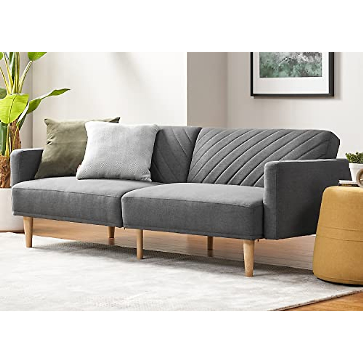 mopio Chloe Futon Sofa Bed, Convertible Sleeper Sofa with Tapered Wood Legs, 77.5" W, Small Splitback Sofa for Living Room Dark Gray Fabric, Twin
