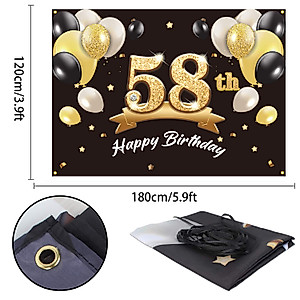 PAKBOOM Happy 58th Birthday Banner Backdrop - 58 Birthday Party Decorations Supplies for Men - Black Gold 4 x 6ft