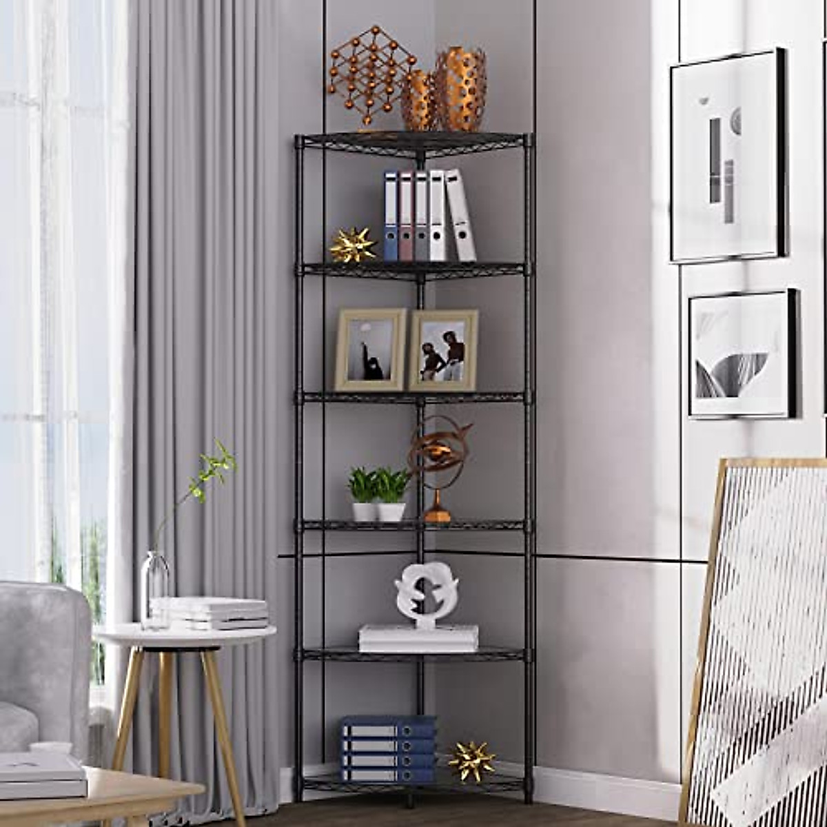6 Tier NSF Corner Wire Shelf Shelving Unit, 18 x 18 x 72 Inch 420lbs Capacity Heavy Duty Adjustable Metal Storage Rack with Leveling Feet & Shelf Liners for Office Kitchen Bathroom and More - Black