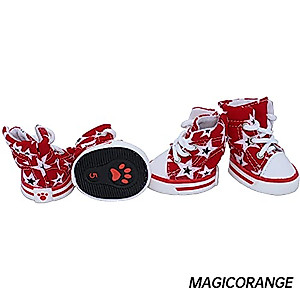 Magicorange 4 Pcs Pet Shoes Puppy Sport Denim Shoes, Outdoor Anti-Slip Sneaker Boot Causal Dog Shoes for Small Medium Size and Large Dogs (#2, Red)
