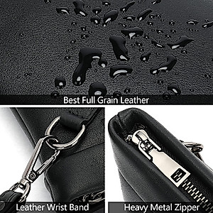 NIUCUNZH Handbag for Men Clutch Bag Hand Purse Large Wallet with Wristlet,Soft Cowhide Leather Black