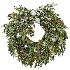 Cloris Art Christmas Wreaths for Front Door - Artificial 22 Inch Pine Glitter Outdoor Christmas Wreath for Door Thanksgiving Xmas Winter Holiday Home Wedding Party Window Wall Decor(Silver & Green)