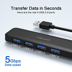 NewQ Small USB Hub for Laptop: 4 USB 3.0 Port Compact Size Mini USB Splitter, 5Gbps Ultra Slim Portable USB Adapter Compatible with MacOS/Windows, Xbox, Flash Drive, Mobile HDD, Keyboard, Mouse etc