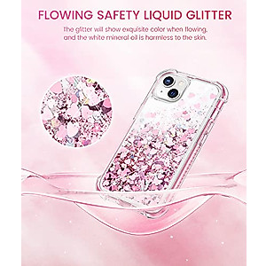 Caka Case Compatible for iPhone 13 Glitter Case, iPhone 14 Case for Women Girls with Built-in Screen Protector Bling Sparkle Liquid Full Body Protective Case for iPhone 13 14 6.1 inch - Rose Gold