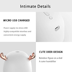 Mini Humidifier Cool Mist Humidifier with 2 Adjustable Mist Modes and Auto Shut-Off, Air Humidifier for Bedroom,Desktop,Office,Kid,Child,Girls (Reindeer)