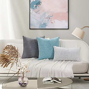 decorUhome Decorative Throw Pillow Covers 18x18 Set of 2, Farmhouse Textured Chenille Square Pillow Covers for Couch Sofa Bed Living Room, Grey