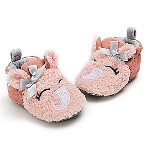 LAFEGEN Infant Baby Boys Girls Slipper Stay On Non Slip Soft Sole Newborn Booties Toddler First Walker Crib House Shoes 0-18 Months, 02 Pink Elephant, Baby Slipper 6-12 Months Infant