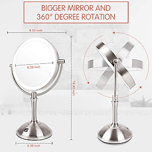 AmnoAmno LED Makeup Mirror-10x Magnifying,7.8" Double Sided Lighted Vanity Makeup Mirror with Stand, Touch Button Adjustable Light-Cord or Cordless (Sliver)