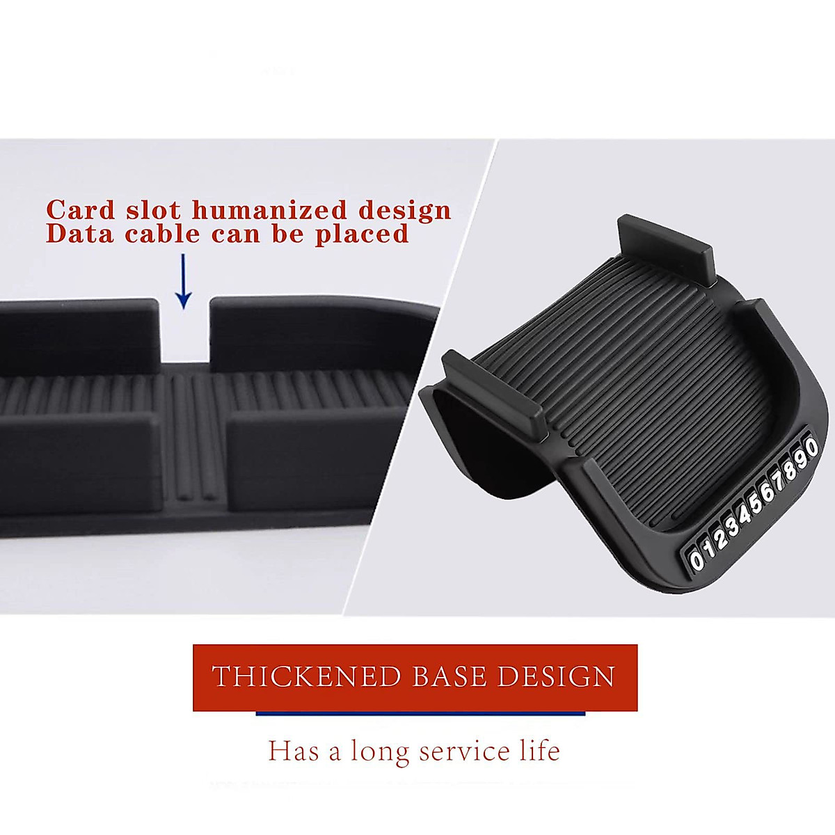 Car Dashboard Cell Phone Holder Anti-Slip Pad Double-Groove with Number Plate Auto Silicon Tray, Car Dashboard Accessories for Phone GPS Keychains Sunglasses Mat